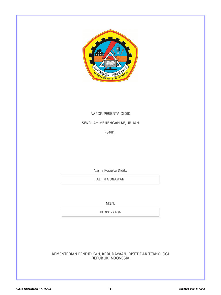 Alfin Gunawan - X TKR - 1-Identitas | PDF