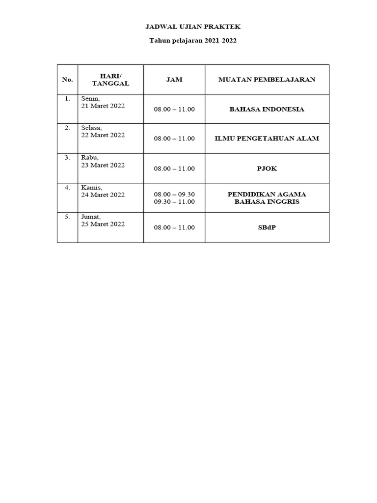 Ujian Praktek Kelas 6 2022 | PDF