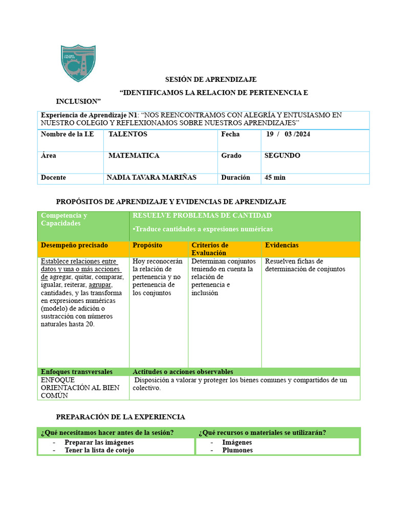 Sesión de Aprendizaje Pertenencia | Descargar gratis PDF | Aprendizaje | Evaluación