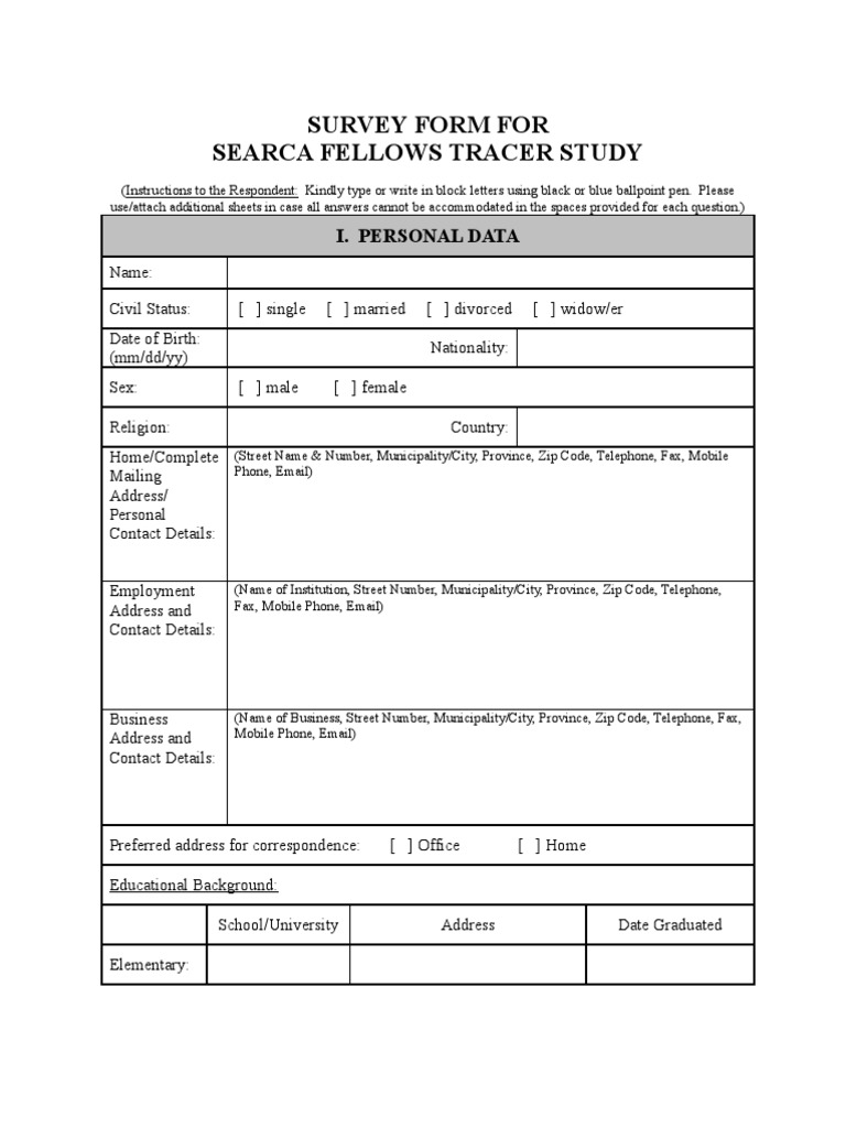 SEARCA Graduate Tracer Study Form | PDF | Doctor Of Philosophy ...