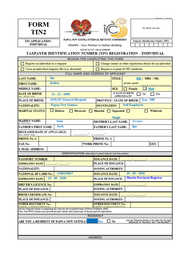 TIN Registration Form for Individuals | PDF | Identity Document | Taxes