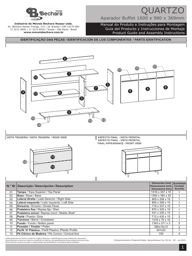 Aparador Buffet Quartzo Manual de Montagem | PDF