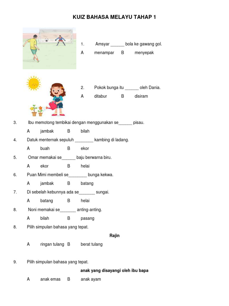 Kuiz Bahasa Melayu Tahap 1 | PDF