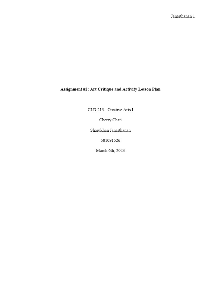 CLD 215 - Art Critique and Activity Lesson Plan Janarthanan | PDF ...