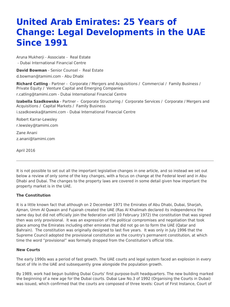 United Arab Emirates - 25 Years of Change - Legal Developments in The ...