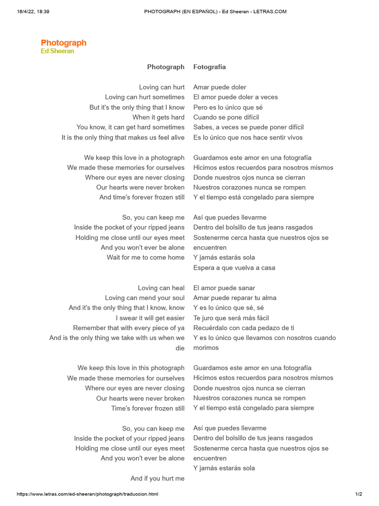 PHOTOGRAPH (EN ESPAÑOL) - Ed Sheeran | PDF | Grabación de sonido ...
