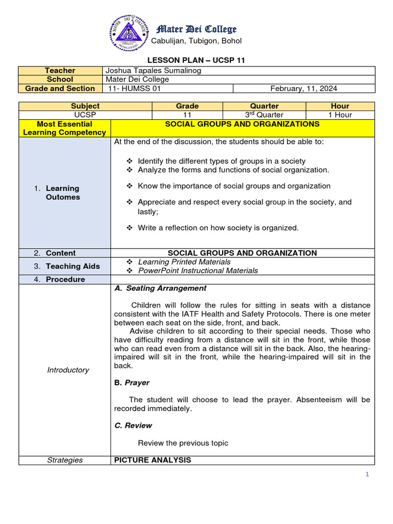 LESSON PLAN 8 Groups and Organizations | PDF | Psychology | Human ...