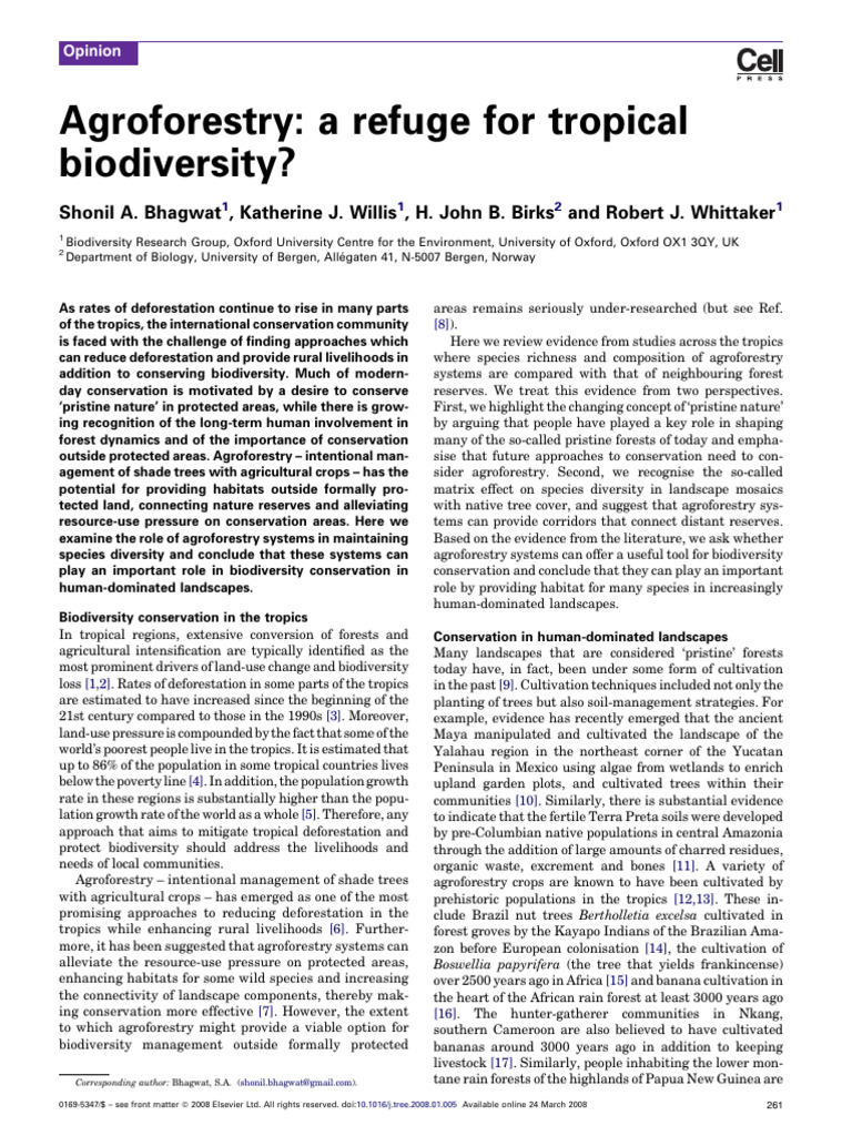 Agroforestry's Role in Tropical Biodiversity | PDF | Conservation ...