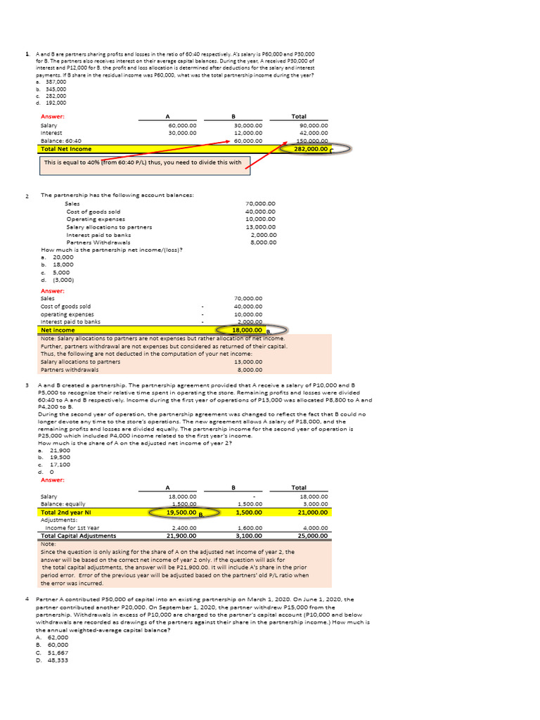 Partnership Operation Quiz 2 | PDF | Expense | Interest