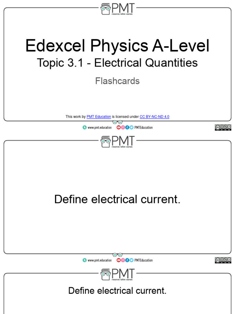Flashcards Topic 3.1 Electric Circuits Edexcel Physics a Level | PDF | Series And Parallel ...