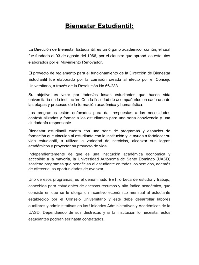Bienestar Estudiantil | PDF