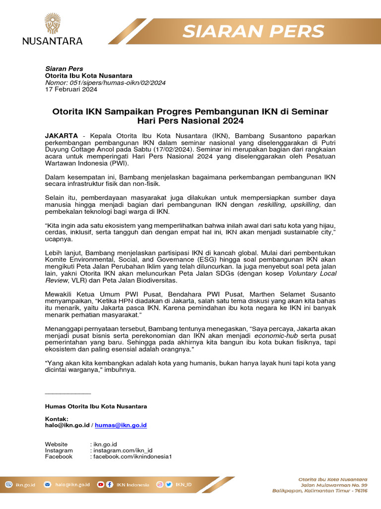 20240217.siaran Pers Otorita Ikn Sampaikan Progres Pembangunan Ikn Di Seminar Hari Pers Nasional ...