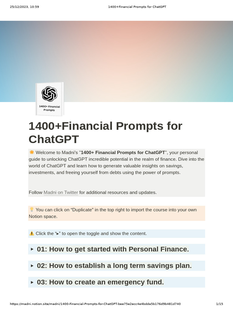1400+financial Prompts For ChatGPT - 2 | PDF | Investing | Expense