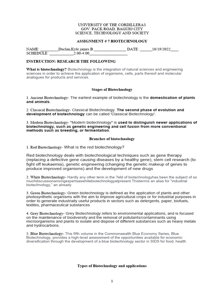 Assignment # 7 Biotechnology | PDF | Biotechnology | Genetic Engineering