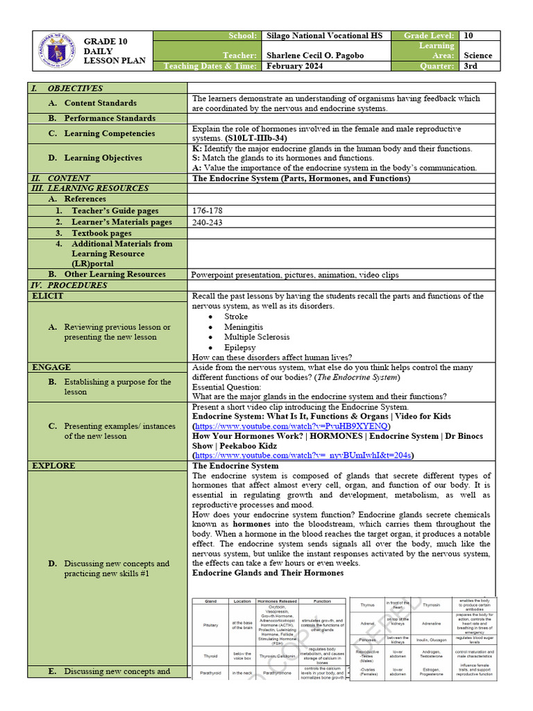 SCIENCE 10-DLP4-Endocrine-System | PDF | Endocrine System | Hormone
