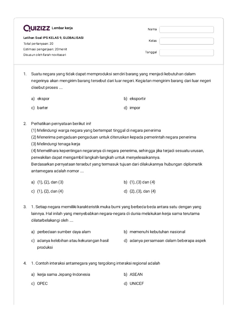 Latihan Soal IPS KELAS 9, GLOBALISASI | PDF | Politik