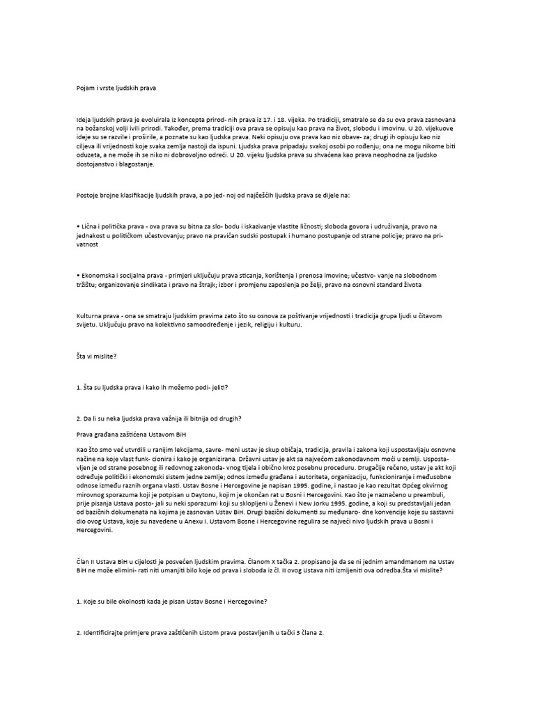Pojam I Vrste Ljudskih Prava | PDF