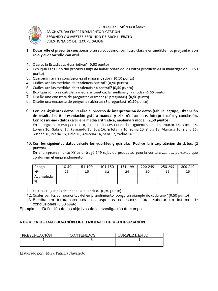 Cuestionario de Refuerzo 2do. Trim. | PDF | Muestreo (Estadísticas)