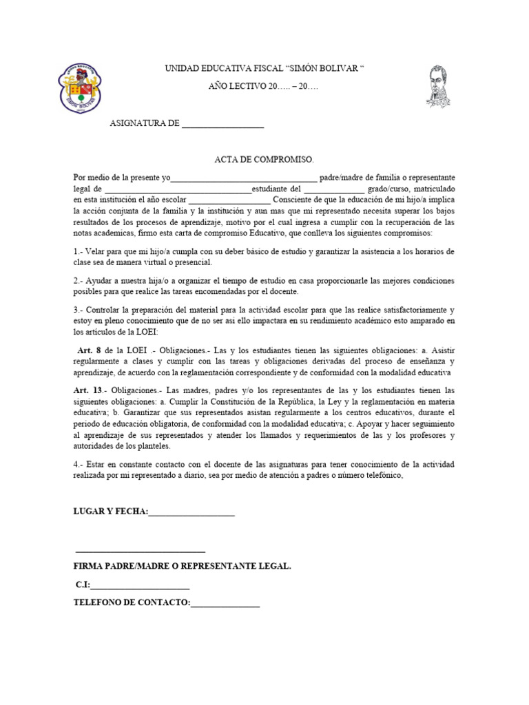 Formato Carta Compromiso | PDF | Maestros | Aprendizaje
