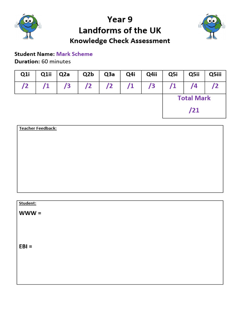 Yr9 Landscapes Assessment Mark Scheme | PDF | River | Earth Sciences