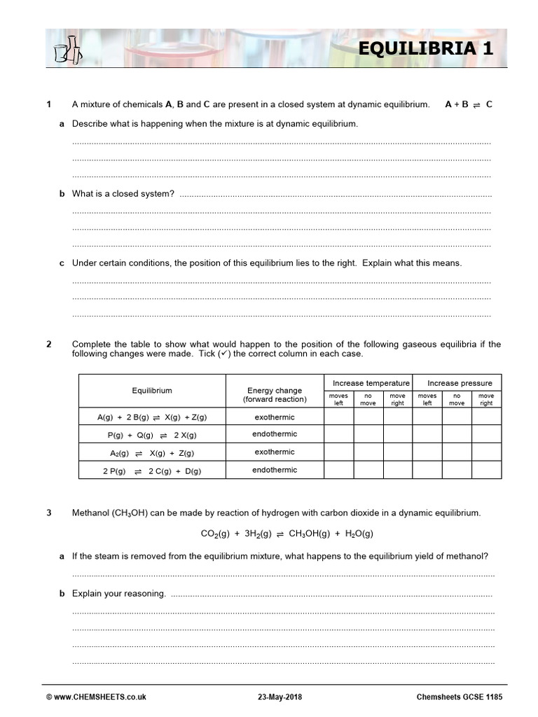Chemsheets GCSE 1185 Equilibria 1 | PDF | Chemical Equilibrium | Methanol
