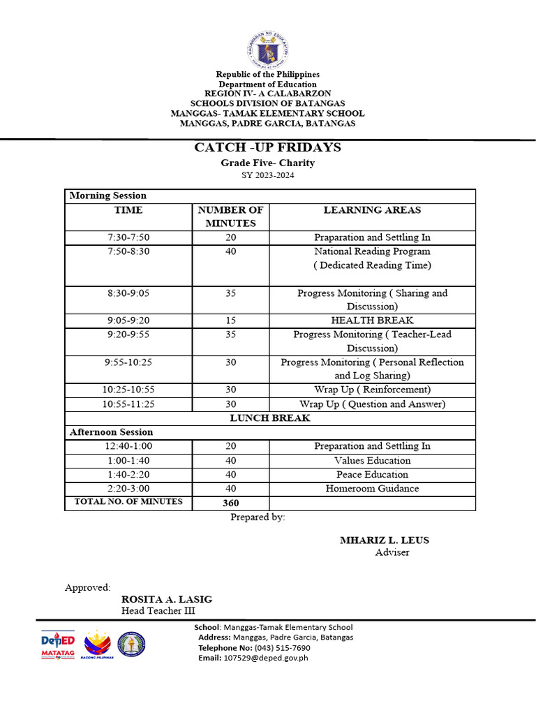 Class Prog Catch Up Friday GR3 Cattleya | PDF | Schools