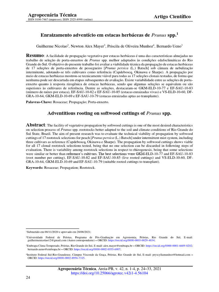 Enraizamento Adventício em Estacas Herbáceas de Prunus spp.1 | PDF ...