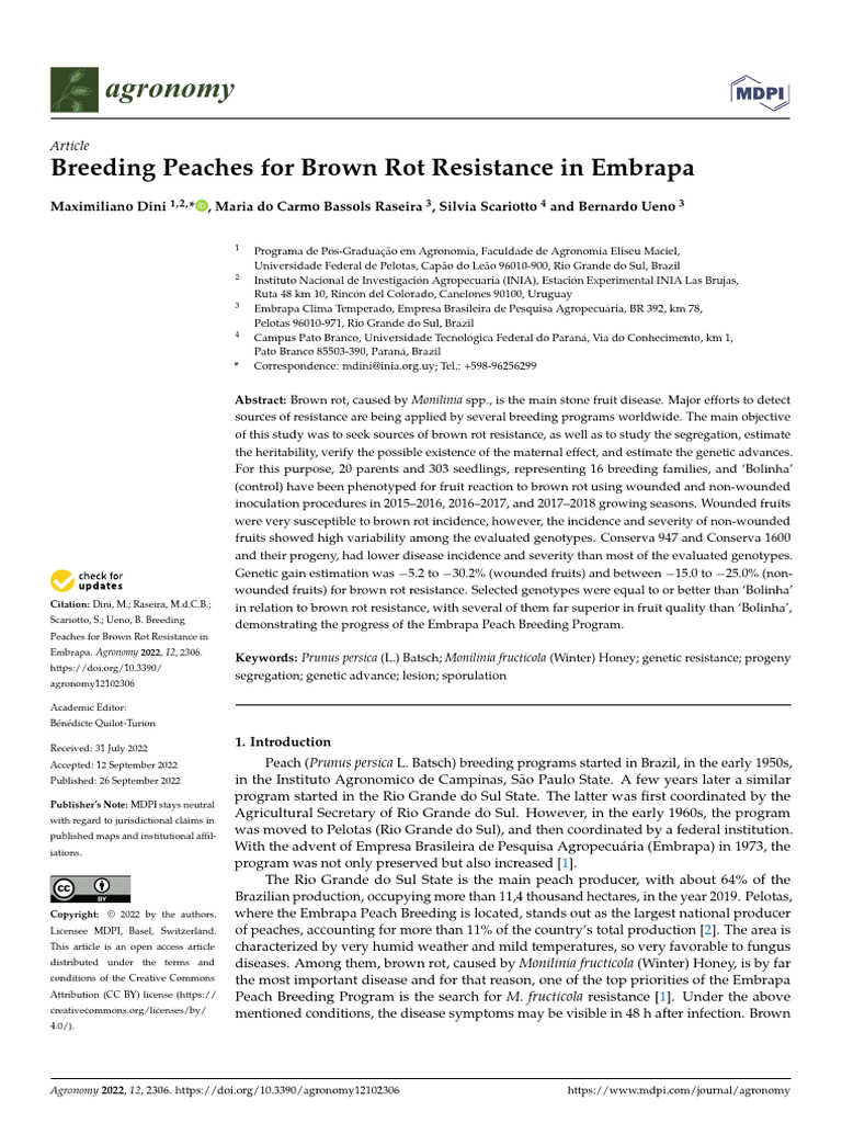 Breeding Peaches For Brown Rot Resistance in Embrapa | PDF | Plants | Biology
