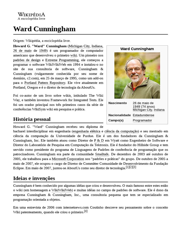 Ward Cunningham | PDF | Engenharia de Software | Informática