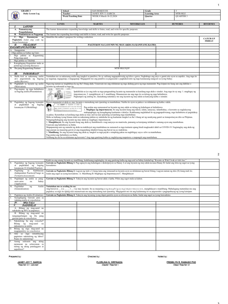 Quarter 3 Week 8 DLL | PDF