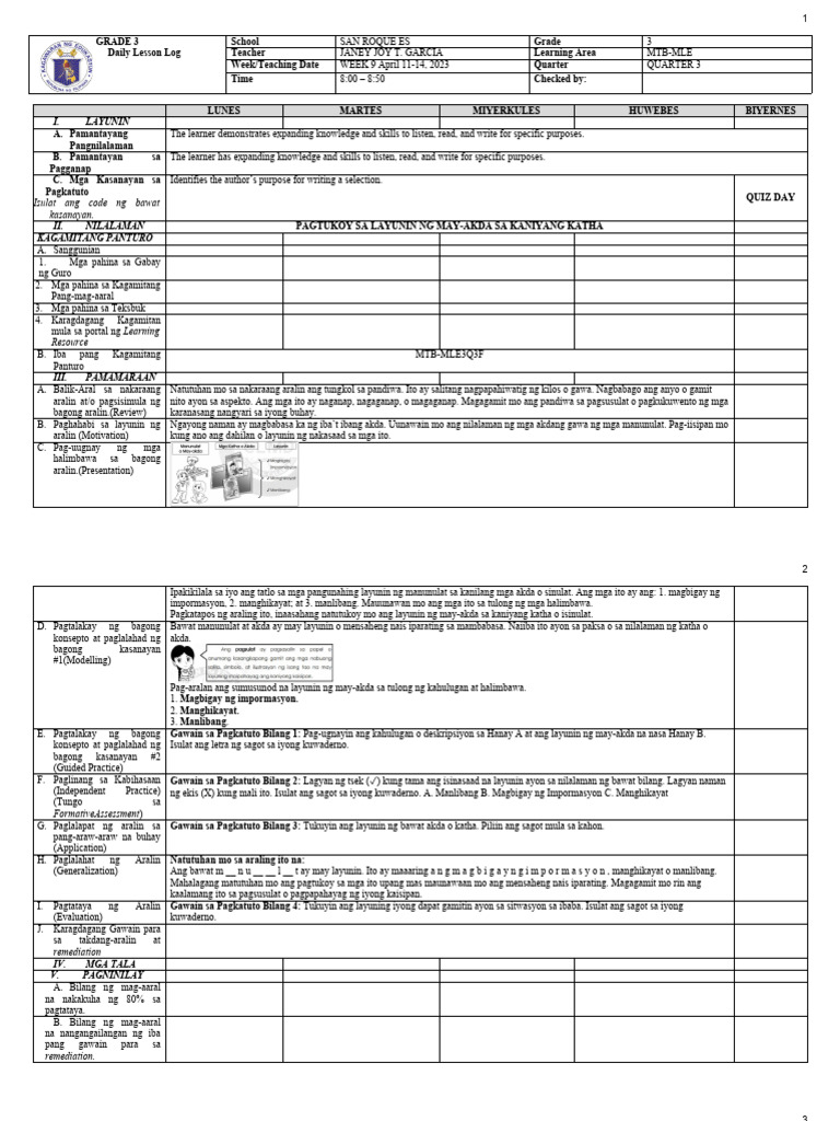 Quarter 3 Week 9 DLL | PDF