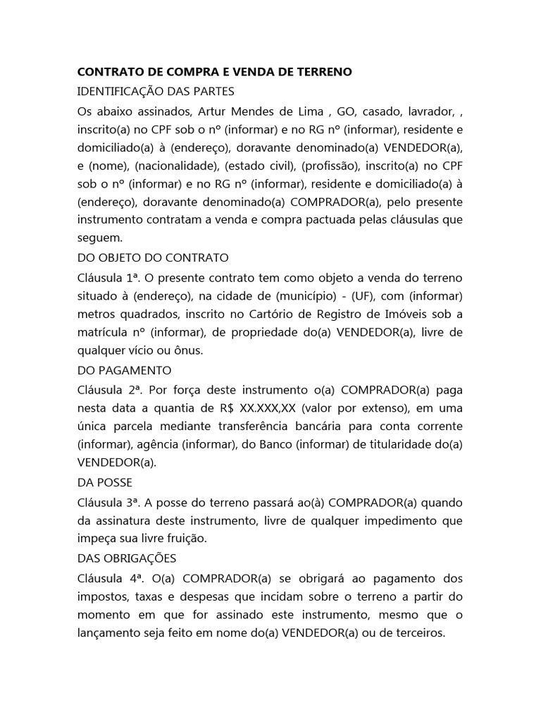 Contrato de Compra e Venda de Terreno | PDF