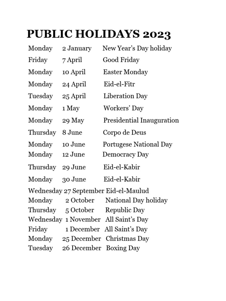 2023 Public Holidays Guide | PDF | Politics
