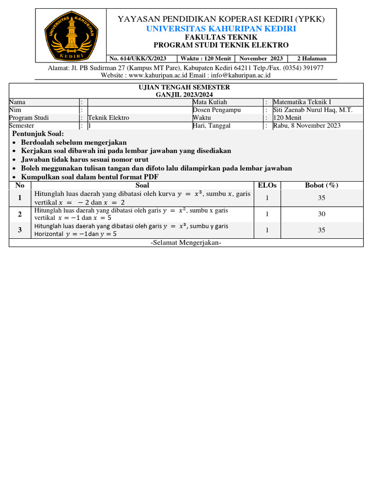 Uts MTK Teknik 2023 | PDF