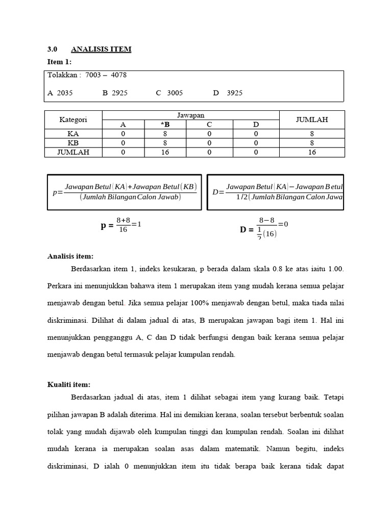 Analisis Item Project Work Syahirah | PDF