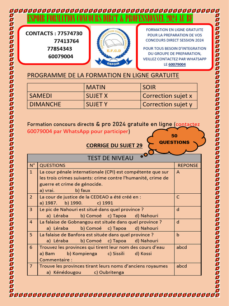 Formation gratuite concours 2024 BF | PDF | Burkina Faso