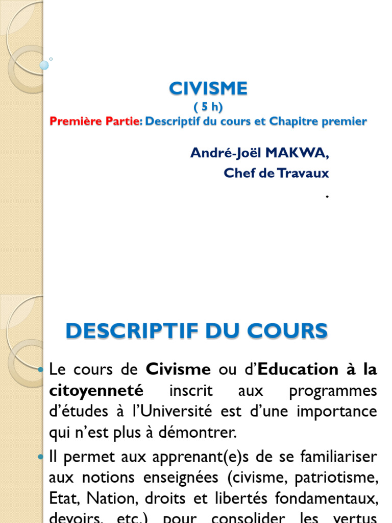 Cours de Civisme : Valeurs et Citoyenneté | PDF | Nationalité | Citoyenneté
