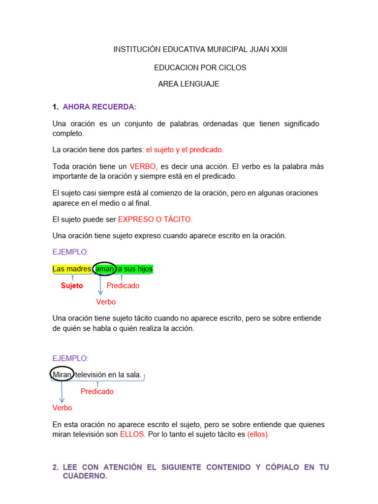 Clases de Oraciones y Estructura Gramatical | PDF | Oración ...