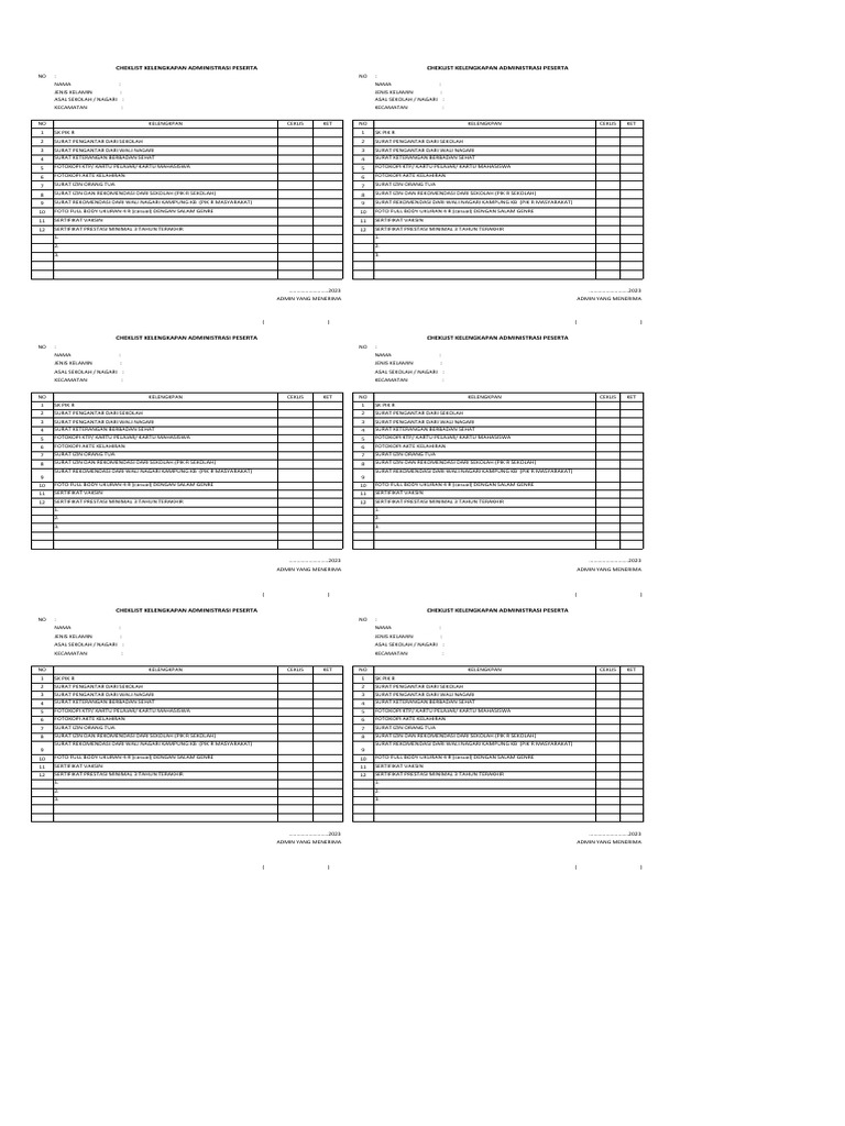Blanko Ceklist Bahan Dugen | PDF