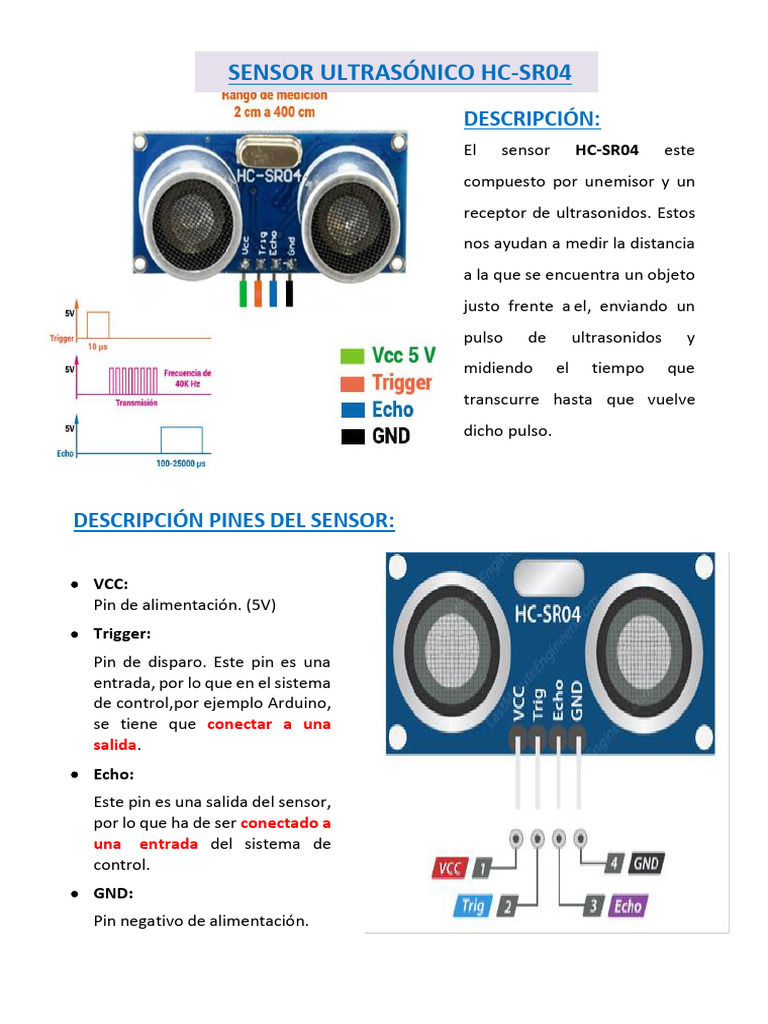 Sensor Ultrasonico HC-SR04: Datasheet | PDF | Sensor | Ultrasonido
