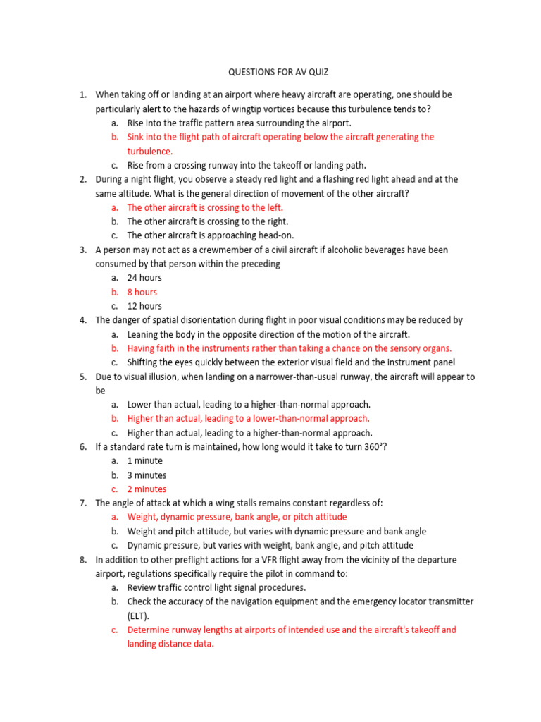 Av Quiz Questions | PDF | Airport | Aircraft