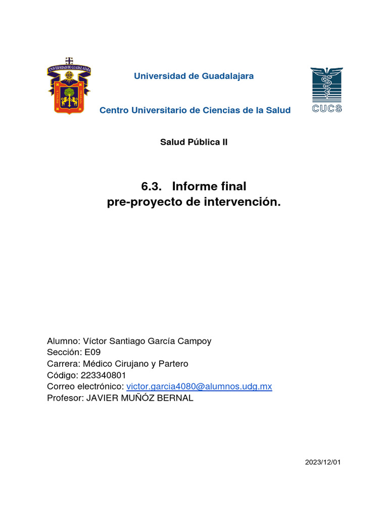 Garcia, Victor 6.3. Informe Final the Pre-proyecto de Intervención | PDF | Lavado de manos ...