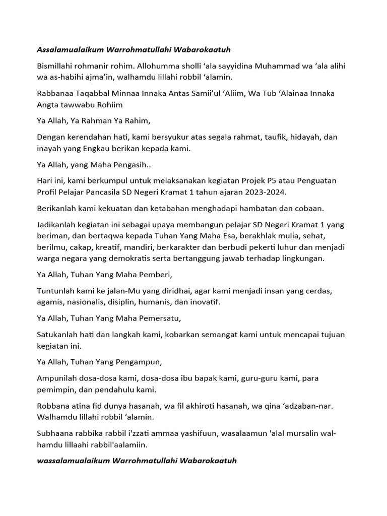 Doa Teks Acara p5 SD | PDF