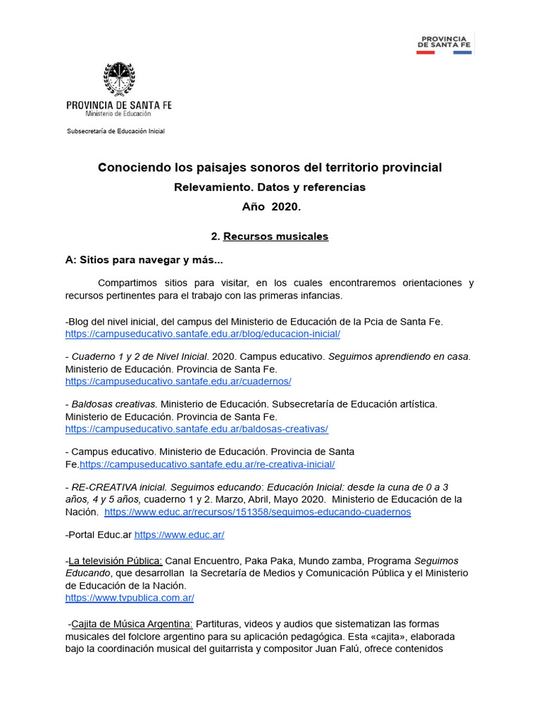 Recursos musicales - paisajes sonoros | PDF | Educación de la primera ...