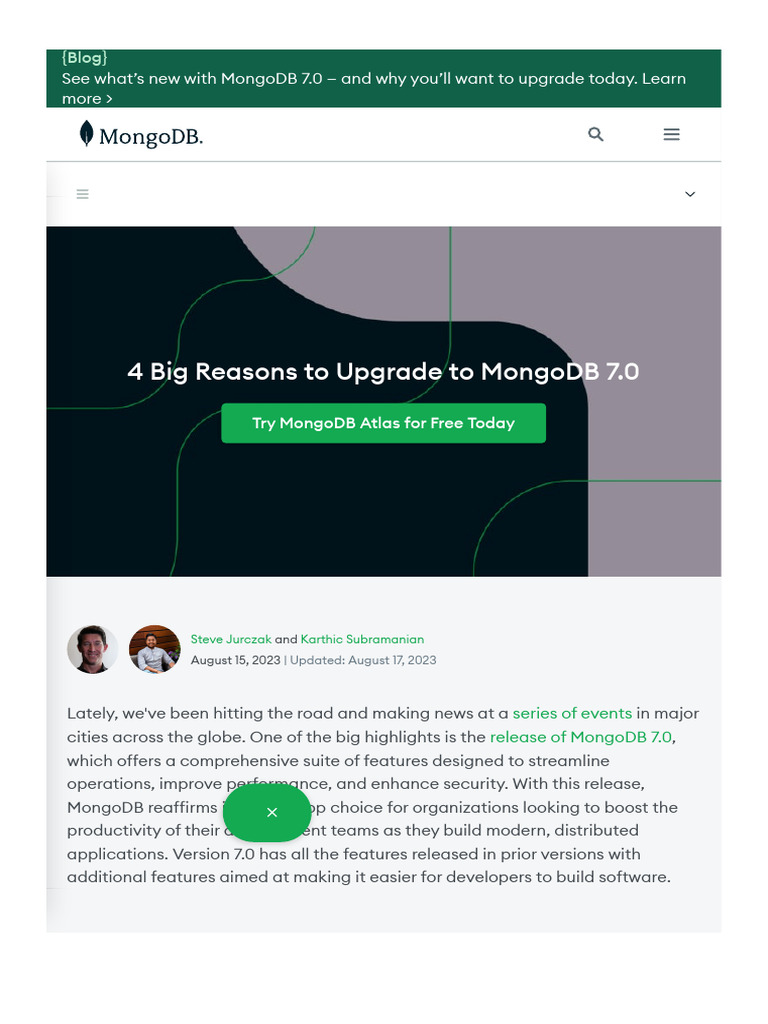 4 Big Reasons To Upgrade To MongoDB 7.0 - MongoDB | PDF | Mongo Db | Encryption