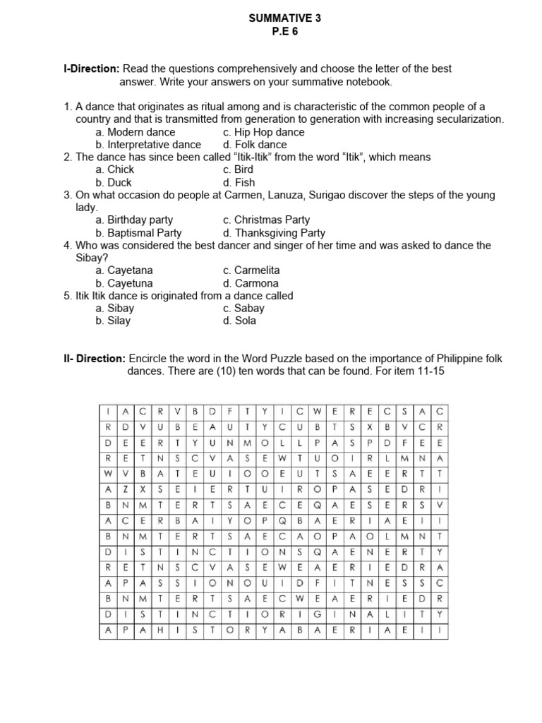 Mapeh 6 Summative 3 3rd Quarter | PDF