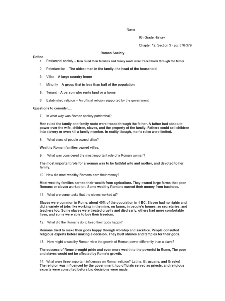 6th Grade - Chapter 12 Section 3 Filled in | PDF | Ancient Rome | Roman Empire