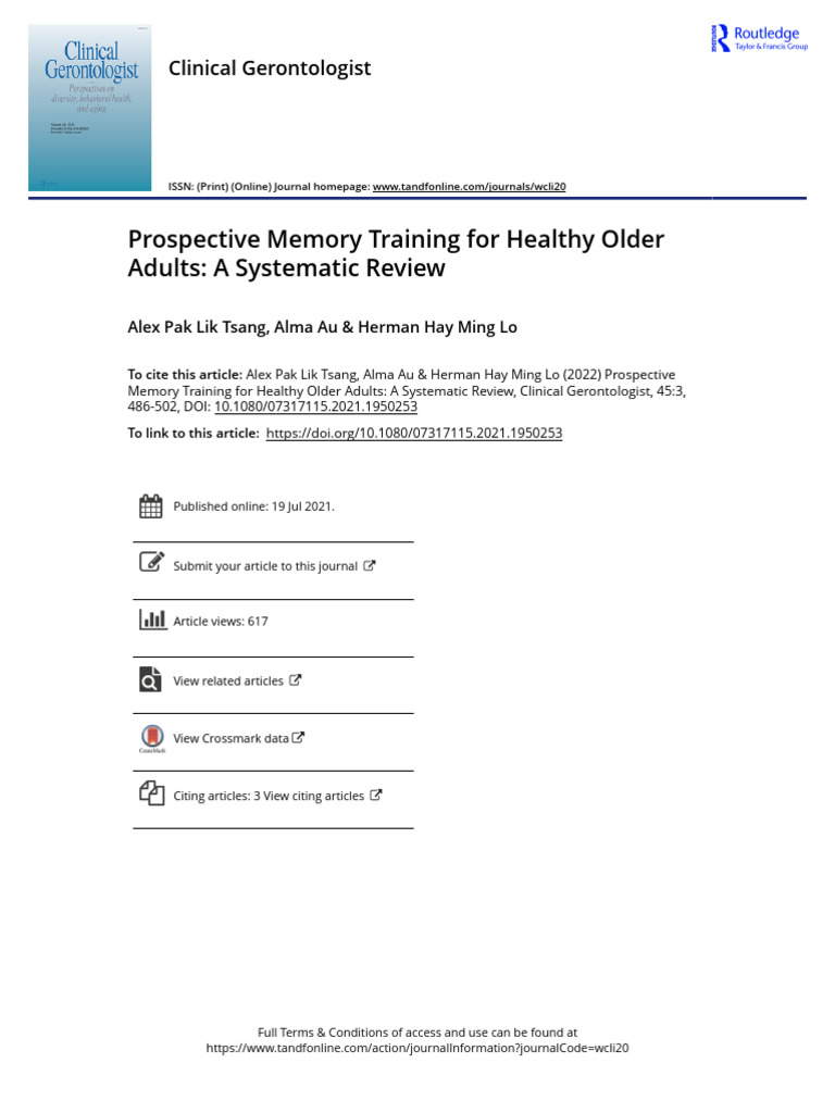 Prospective Memory Training For Healthy Older Adults - A Systematic Review | PDF | Systematic ...
