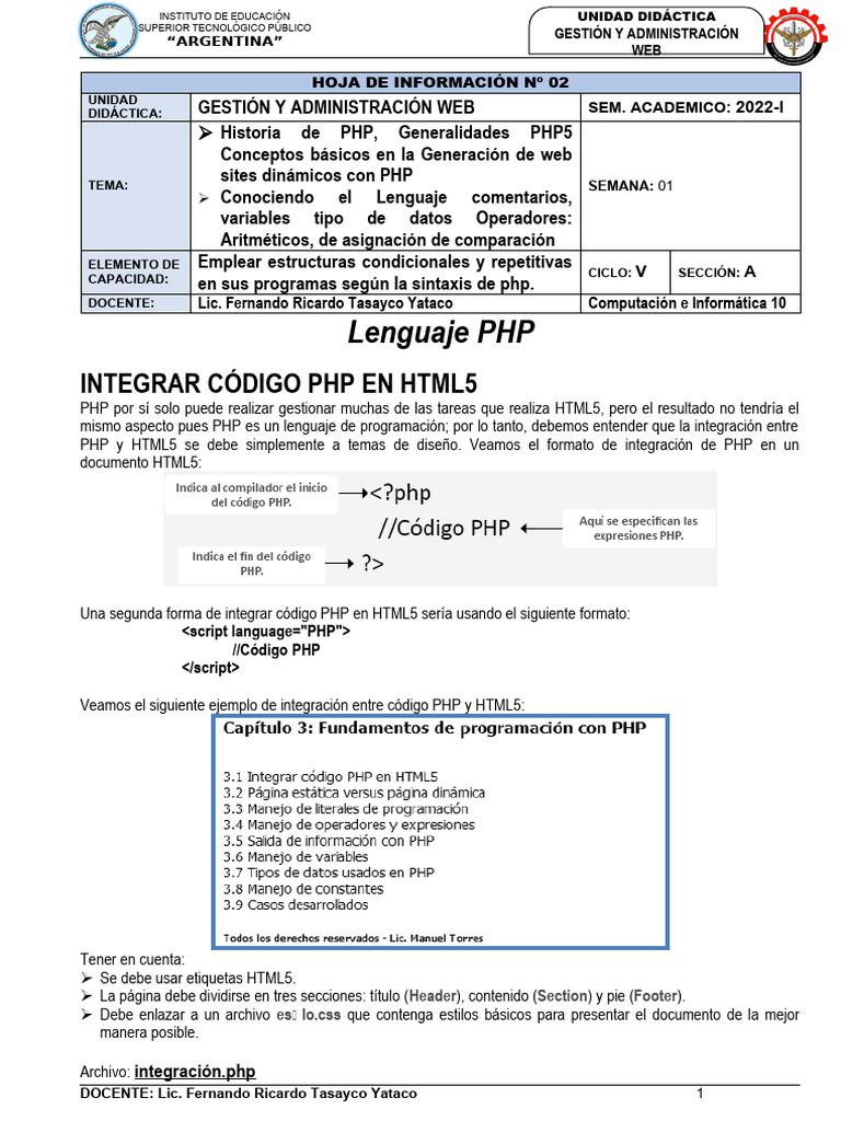 HOJA DE INFORMACION 2 PHP | PDF | Php | Lenguaje de programación