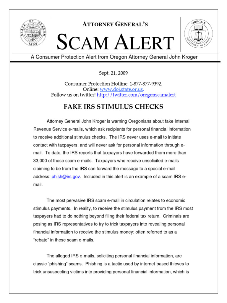 Scam Alert 09-21-09 | PDF | Internal Revenue Service | Phishing